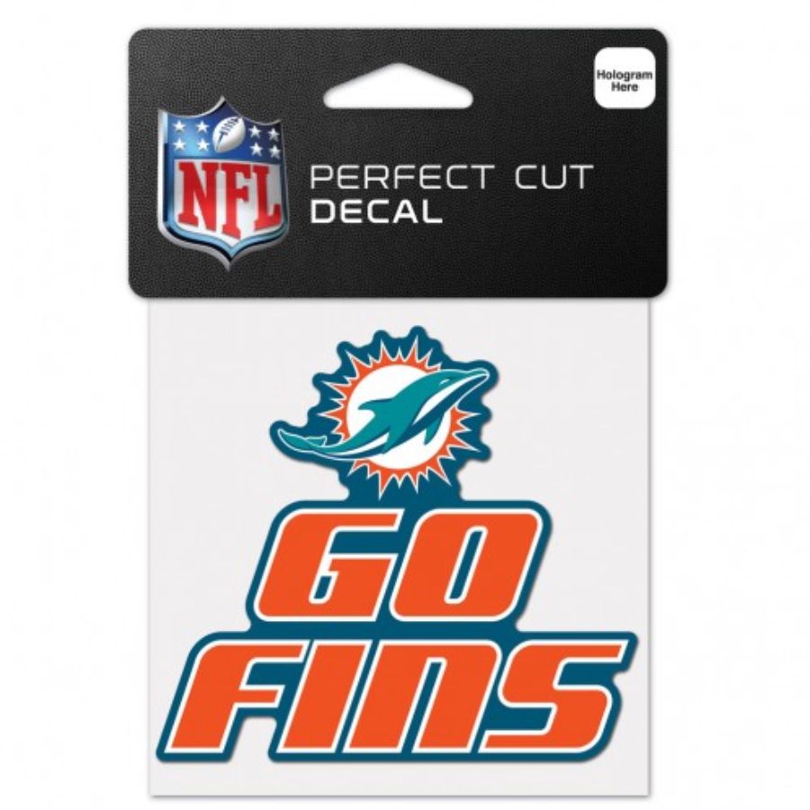 Miami Dolphins Go Fins Slogan - 4x4 Die Cut Decal at Sticker Shoppe