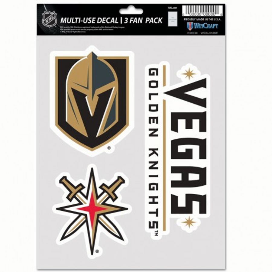 Vegas Golden Knights - Sheet Of 3 Fan Pack Stickers at Sticker Shoppe