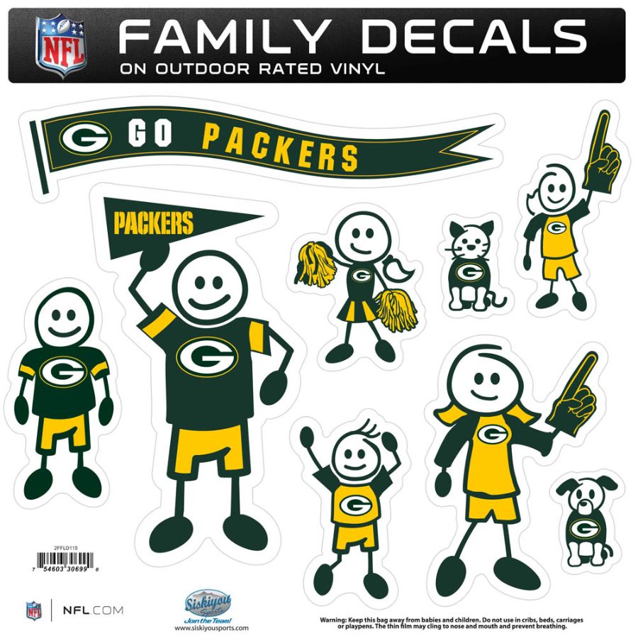 Green Bay Packers - Set Of 9 Family Sticker Sheet at Sticker Shoppe