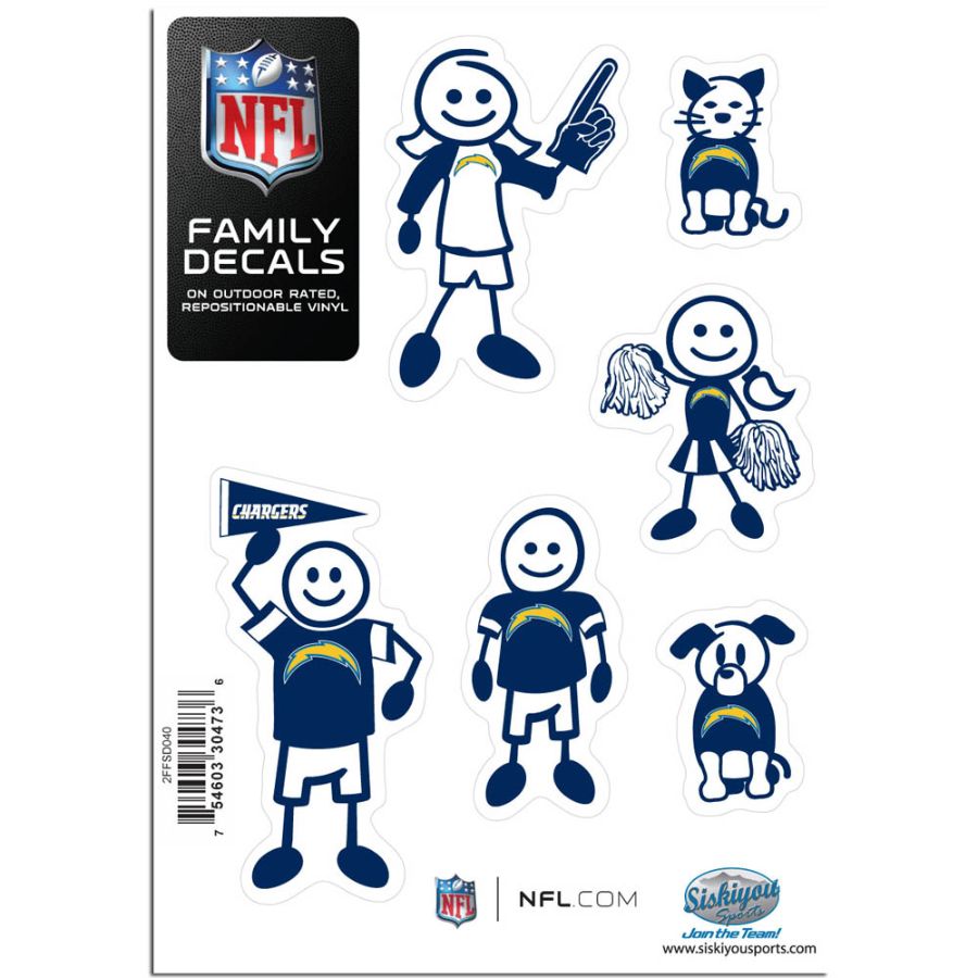 Los Angeles Chargers - Set Of 6 Family Sticker Sheet at Sticker Shoppe