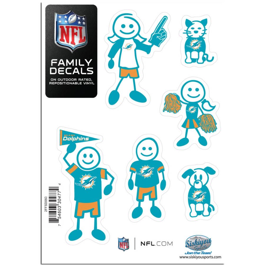 Miami Dolphins - Set Of 6 Family Sticker Sheet at Sticker Shoppe