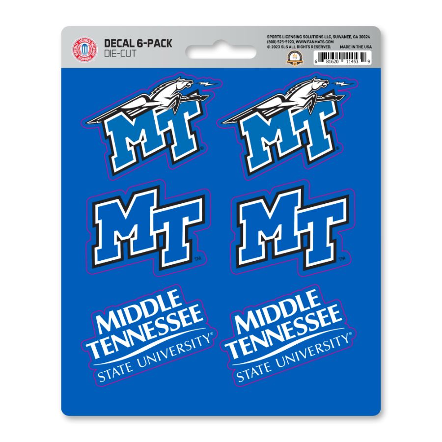 Middle Tennessee State University Blue Raiders - Set Of 6 Sticker Sheet ...