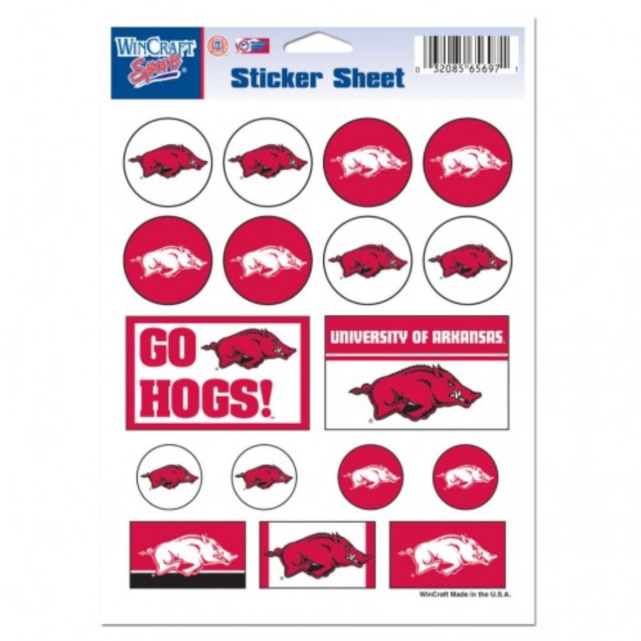 University Of Arkansas Razorbacks - 5x7 Sticker Sheet at Sticker Shoppe