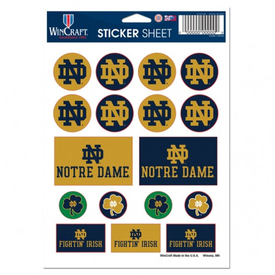 University Of Notre Dame Fighting Irish - 5x7 Sticker Sheet at Sticker ...