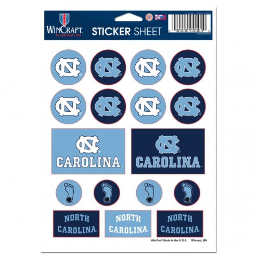 University Of North Carolina Tar Heels - 5x7 Sticker Sheet at Sticker ...