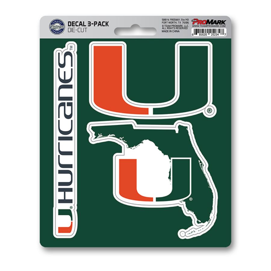 University Of Miami Hurricanes Team Logo - Set Of 3 Sticker Sheet at ...