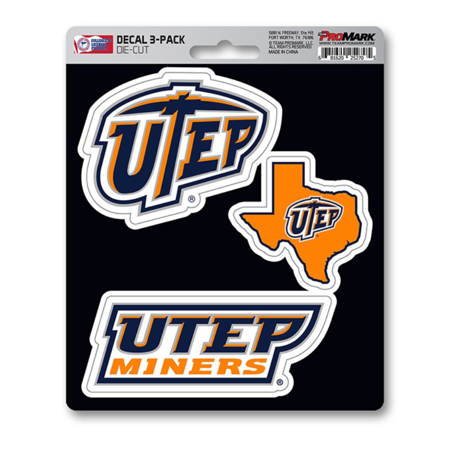 University Of Texas-El Paso UTEP Miners Team Logo - Set Of 3 Sticker ...