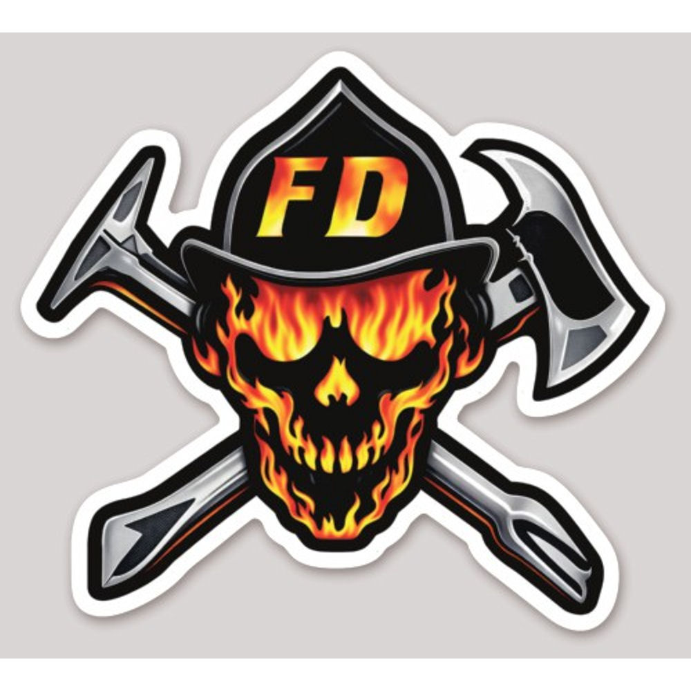 Firefighter Flaming Skull Vinyl Sticker at Sticker Shoppe