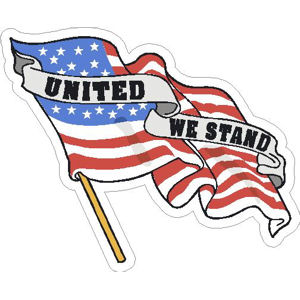 Wavy American Flag United We Stand - Vinyl Sticker at Sticker Shoppe