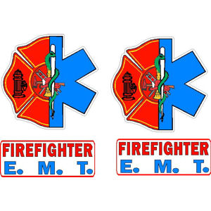 Firefighter EMT - Helmet Decal Pair at Sticker Shoppe