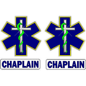 Star Of Life Chaplain - Helmet Decal Pair at Sticker Shoppe
