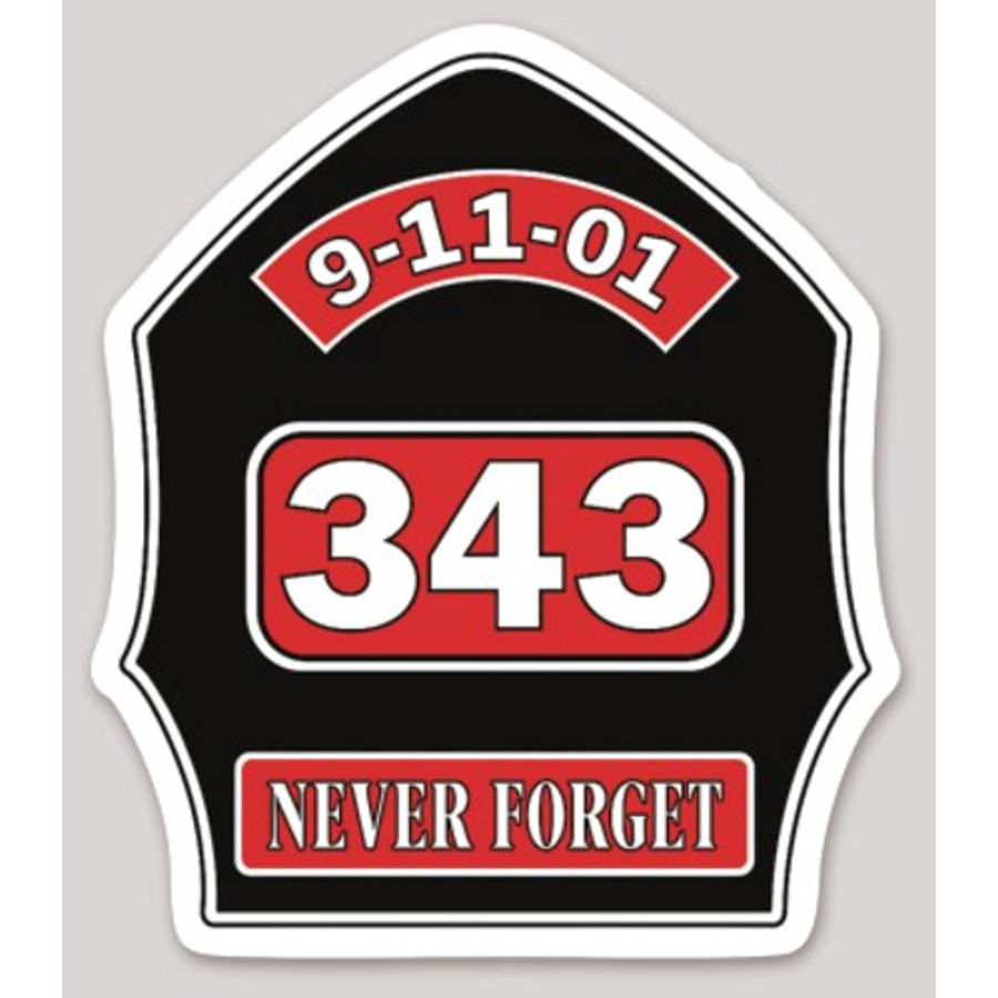 Never Forget 343 Black and Red Shield - Sticker at Sticker Shoppe