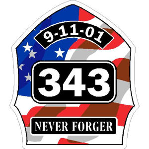Never Forget 343 Flag Shield - Sticker at Sticker Shoppe