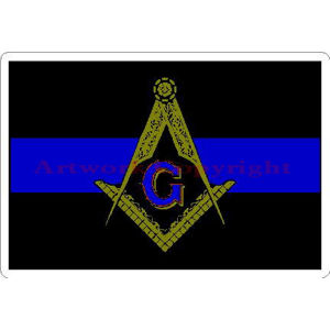 Thin Blue Line Masonic Square & Compass Vinyl Sticker at Sticker Shoppe