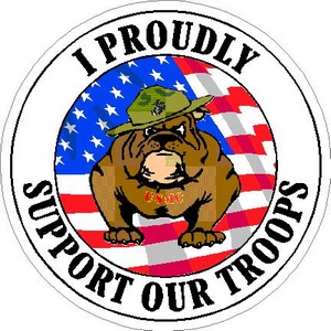 I Proudly Support Our Troops USMC Bulldog Vinyl Sticker at Sticker Shoppe