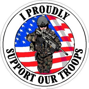 I Proudly Support Our Troops Solider With Gun - Sticker at Sticker Shoppe