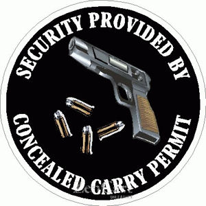 Security Provided By Concealed Carry Permit - Sticker at Sticker Shoppe