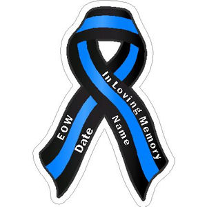 Custom Thin Blue Line Wavy Ribbon - Vinyl Sticker at Sticker Shoppe
