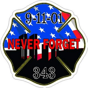 9-11-01 Never Forget 343 Maltese Cross - Vinyl Sticker at Sticker Shoppe
