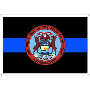 Thin Blue Line Michigan State Seal - Vinyl Sticker at Sticker Shoppe