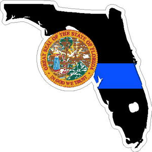Thin Blue Line Florida Outline State Seal - Vinyl Sticker at Sticker Shoppe