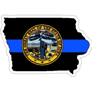 Thin Blue Line Iowa Outline State Seal - Vinyl Sticker at Sticker Shoppe