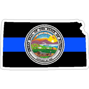 Thin Blue Line Kansas Outline State Seal - Vinyl Sticker at Sticker Shoppe