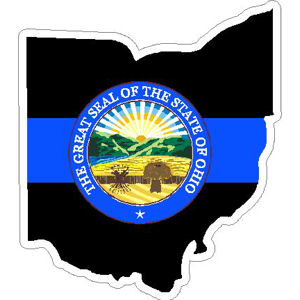 Thin Blue Line Ohio Outline State Seal - Vinyl Sticker at Sticker Shoppe