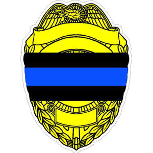 Thin Blue Line Yellow Shield Badge - Vinyl Sticker at Sticker Shoppe