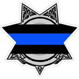 Thin Blue Line Gray 7 Point Star Badge Vinyl Sticker at Sticker Shoppe