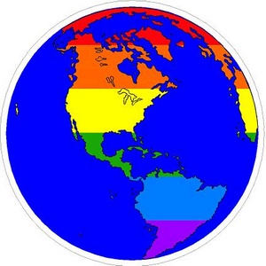 World Globe Rainbow With Blue - Vinyl Sticker at Sticker Shoppe