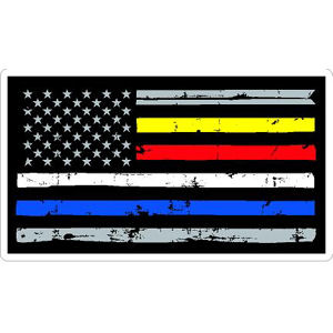 Thin Yellow Red White Blue Line Flag Distressed - Vinyl Sticker at ...