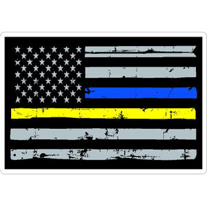 Thin Blue Yellow Line Flag Distressed - Vinyl Sticker at Sticker Shoppe