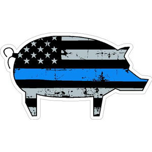 Thin Blue Line Distressed Flag Pig - Sticker at Sticker Shoppe