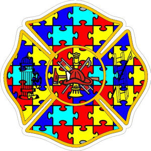 Autism Awareness Firefighter Maltese Cross Vinyl Sticker at Sticker Shoppe