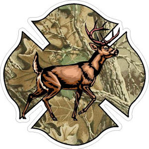 Camo Deer Hunter Firefighter Maltese Cross - Sticker at Sticker Shoppe