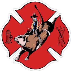 Rodeo Bull Rider Firefighter Maltese Cross - Sticker at Sticker Shoppe