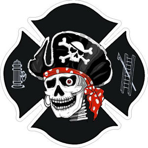 Pirate Firefighter Maltese Cross Vinyl Sticker at Sticker Shoppe