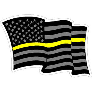 Thin Yellow Line US Flag Waving Subdued Vinyl Sticker at Sticker Shoppe