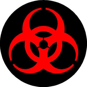 Biohazard Red On Black Round Circle Symbol - Sticker at Sticker Shoppe
