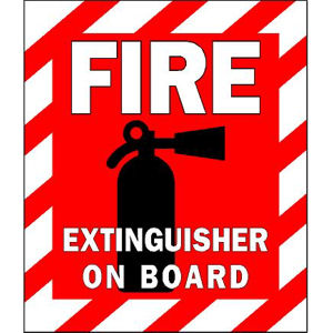 Fire Extinguisher On Board Sign Red & White - Sticker at Sticker Shoppe