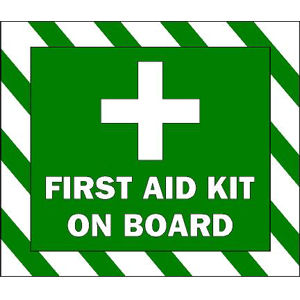 Fire Aid Kit On Board Sign Green & White - Sticker at Sticker Shoppe