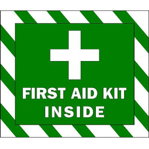 First Aid Kid Inside Sign Green & White - Sticker at Sticker Shoppe