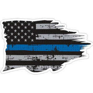 Thin Blue Line Distressed Tattered Flag - Sticker at Sticker Shoppe