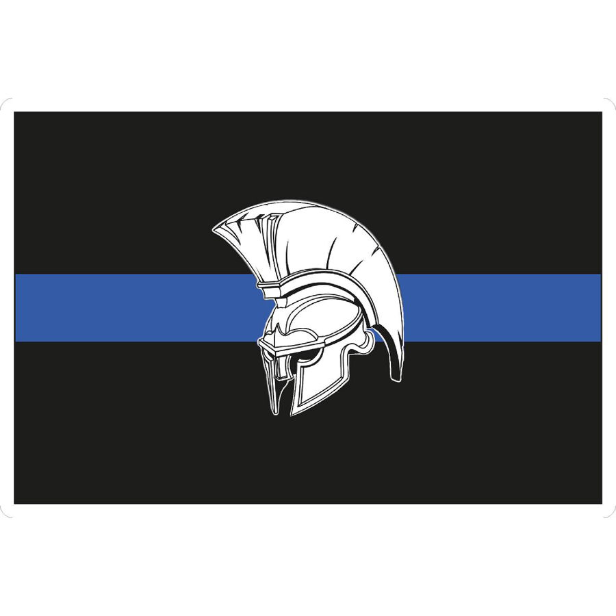 Thin Blue Line Spartan Head Helmet - Vinyl Sticker at Sticker Shoppe