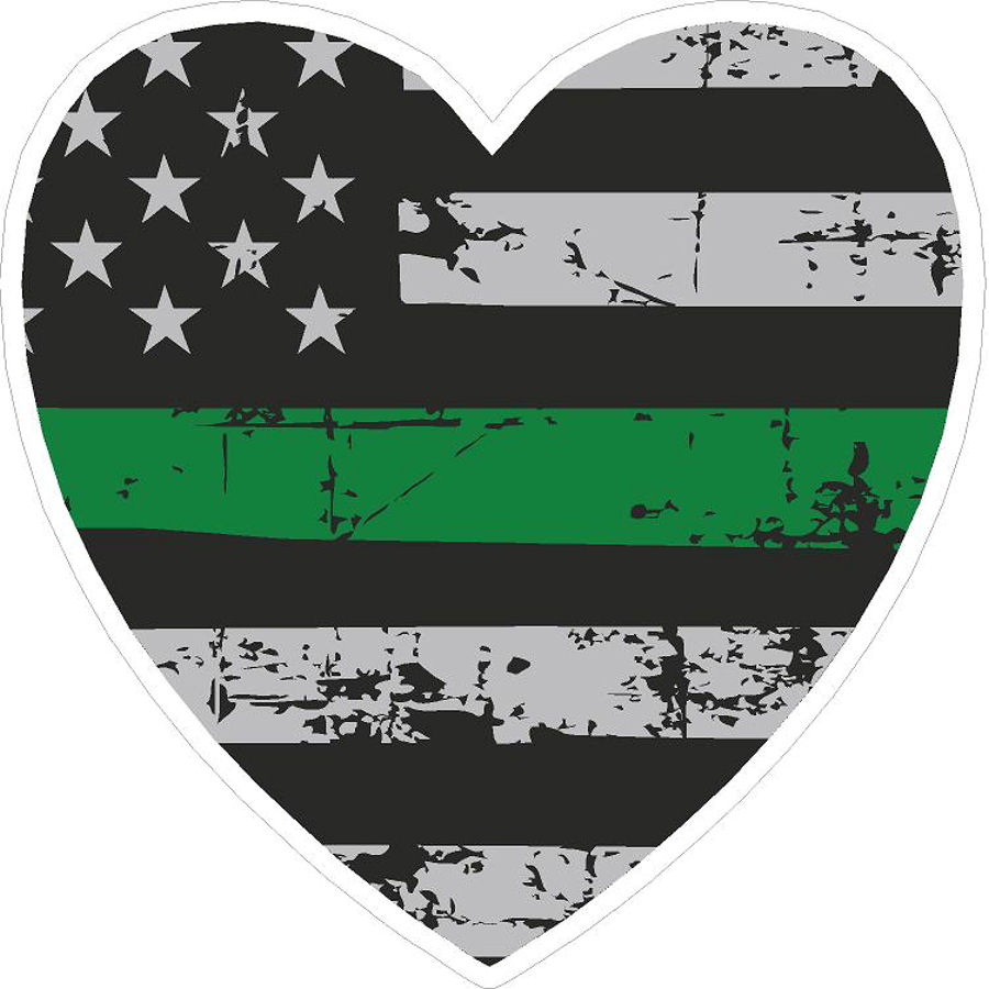 Thin Green Line Rustic Heart - Vinyl Sticker at Sticker Shoppe