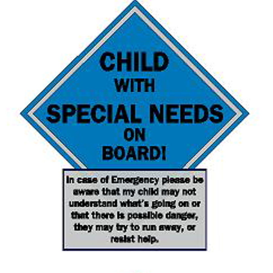 Child With Special Needs On Board Blue - Vinyl Sticker at Sticker Shoppe