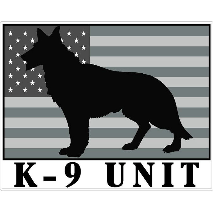 K-9 Unit American Flag Greyscale - Vinyl Sticker at Sticker Shoppe