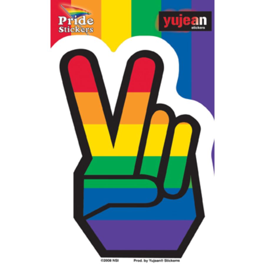 LGBTQ Pride Rainbow Peace Fingers Sign - Vinyl Sticker at Sticker Shoppe
