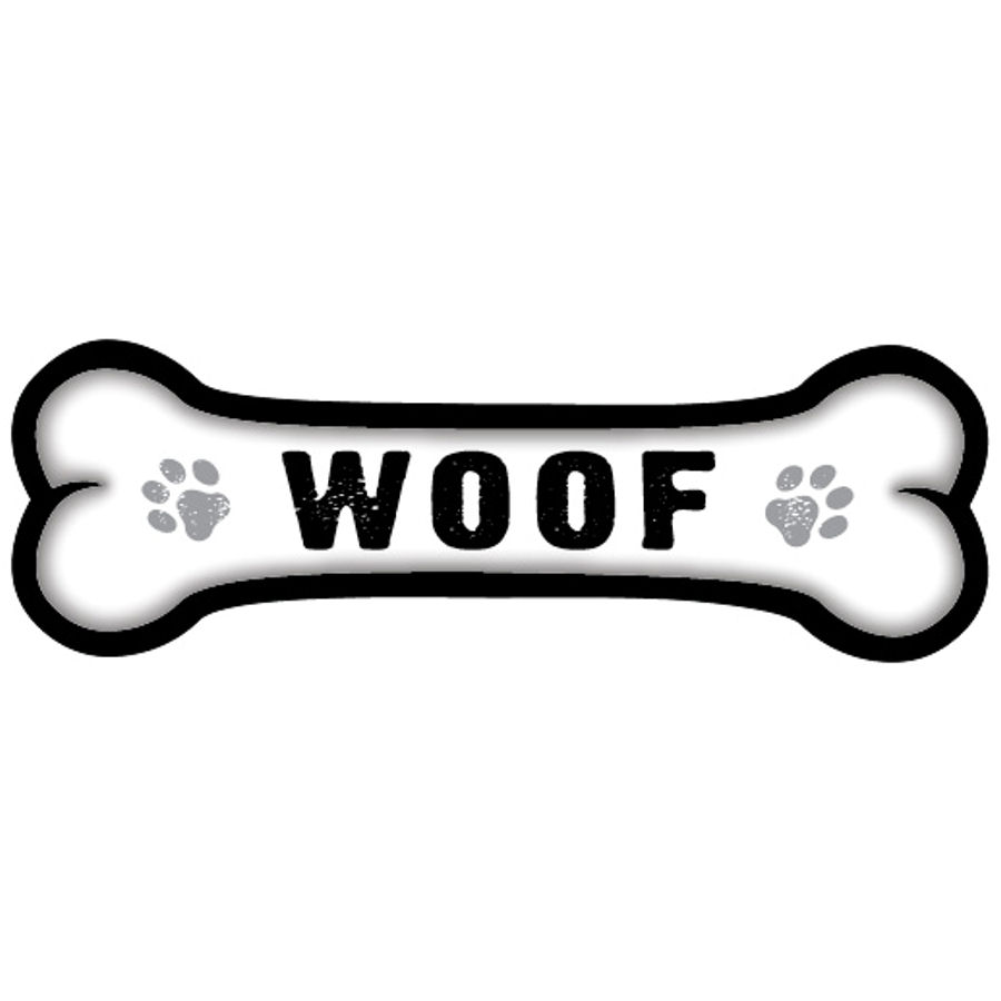 Woof Black & White - Dog Bone Magnet at Sticker Shoppe